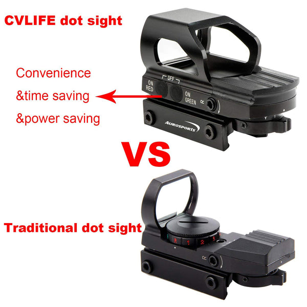 Aurosports Red & Green Dot Sight 4 Reticles Reflex Sight with 20mm Rai